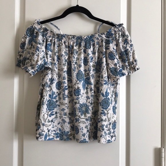 H&M | Tops | Nwt Hm Off The Shoulder Blue Floral Top S | Poshmark